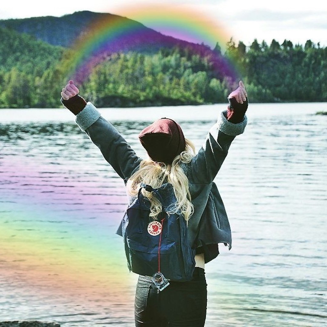 PicsArt Rainbow brush edit on the photo of a girl by the lake - Picsart ...